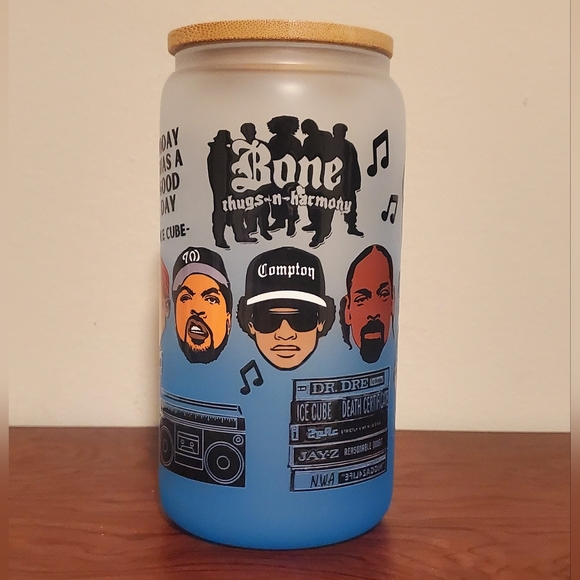 Dining | Frosted Blue 9s Rap Raised Me Glass Tumbler Straw Lid 2pac Ice ...